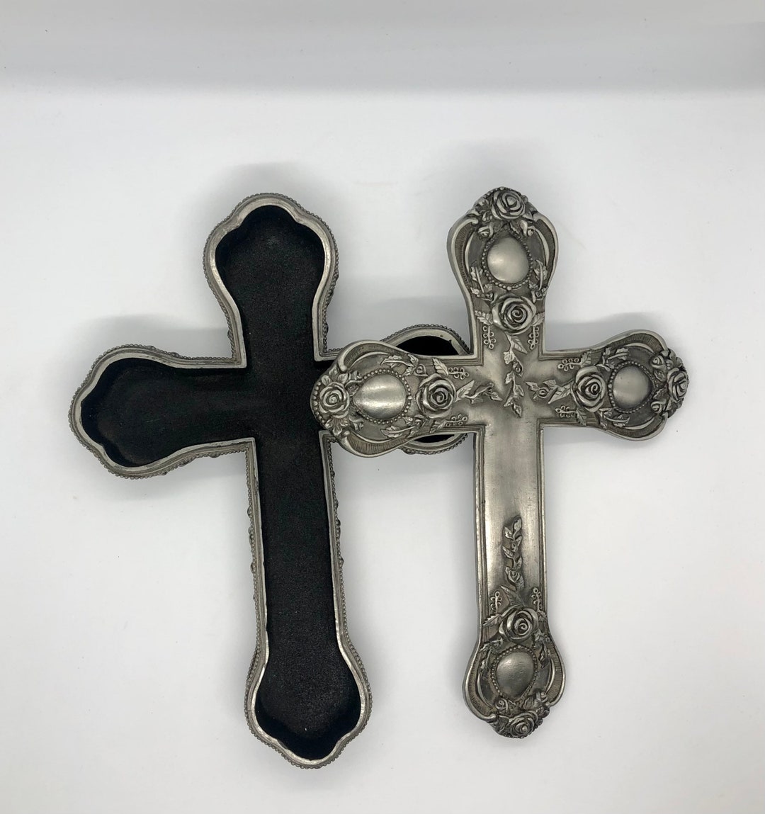 Pewter Cross Trinket Box Floral Raised Design by UDC - Etsy