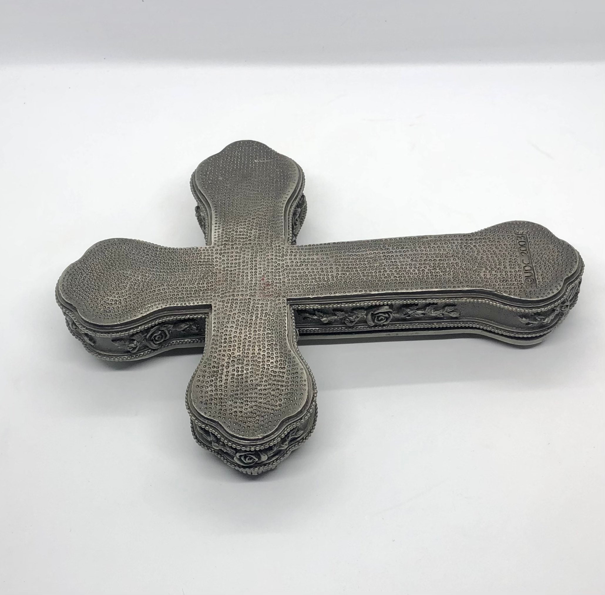 Pewter Cross Trinket Box Floral Raised Design by UDC - Etsy