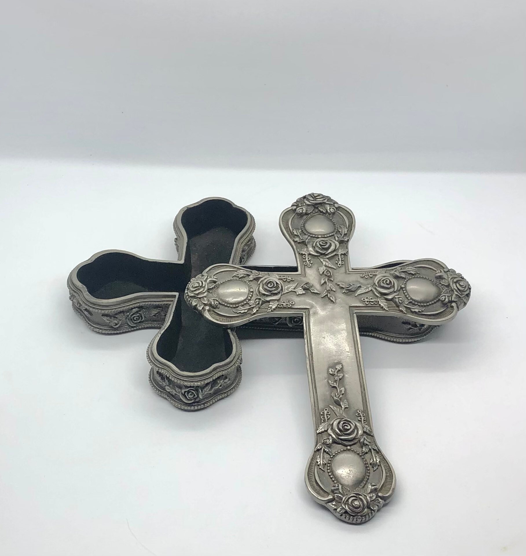 Pewter Cross Trinket Box Floral Raised Design by UDC - Etsy