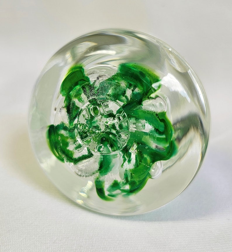 Joe St Clair Glass Paperweight White Green Flowers Bell Shape VINTAGE ...