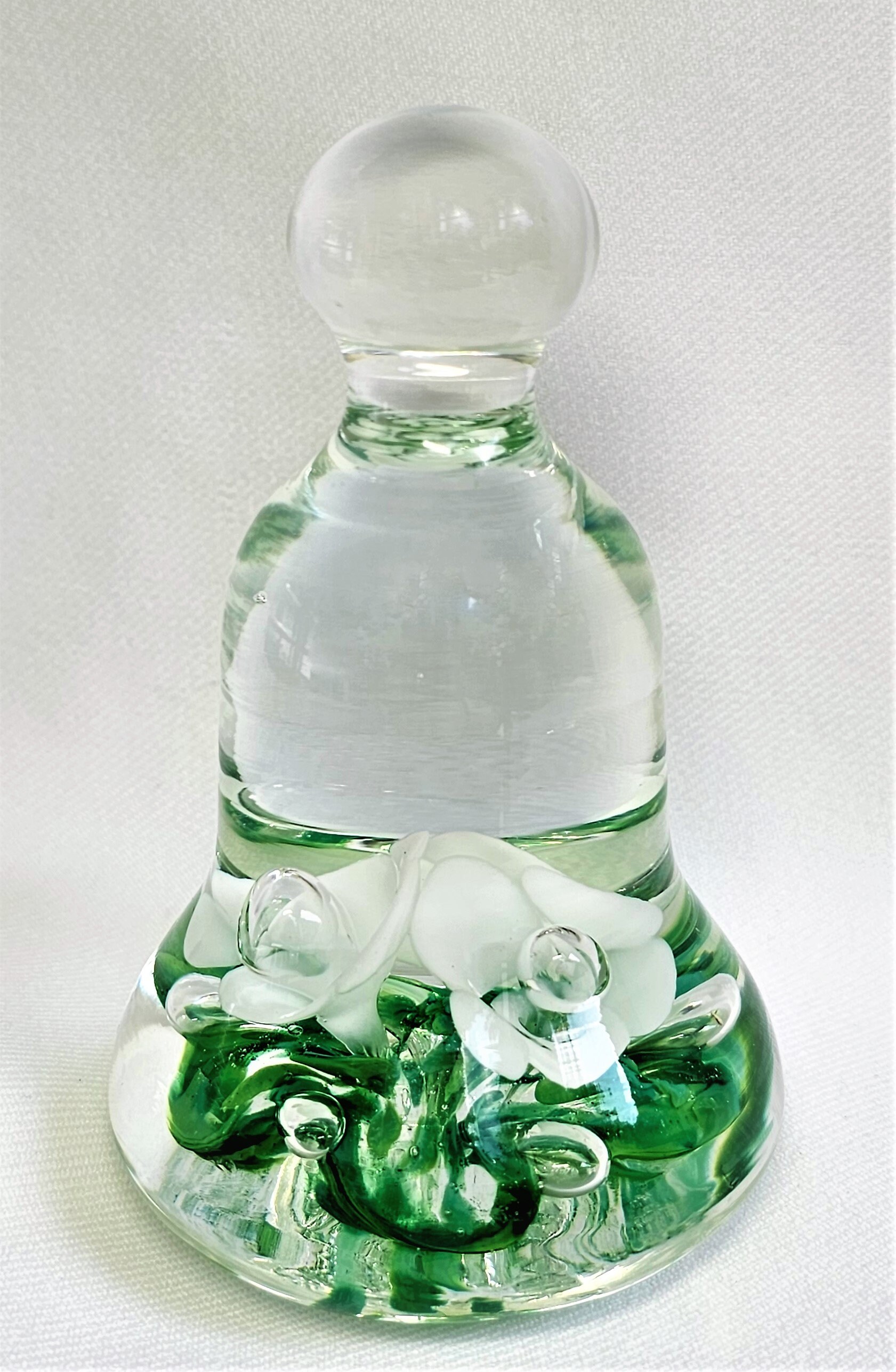 Joe St Clair Glass Paperweight White Green Flowers Bell Shape VINTAGE ...