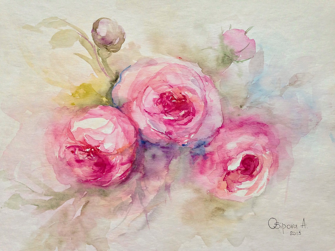 Rosa rosa rosa flor acuarela pintura original | Etsy
