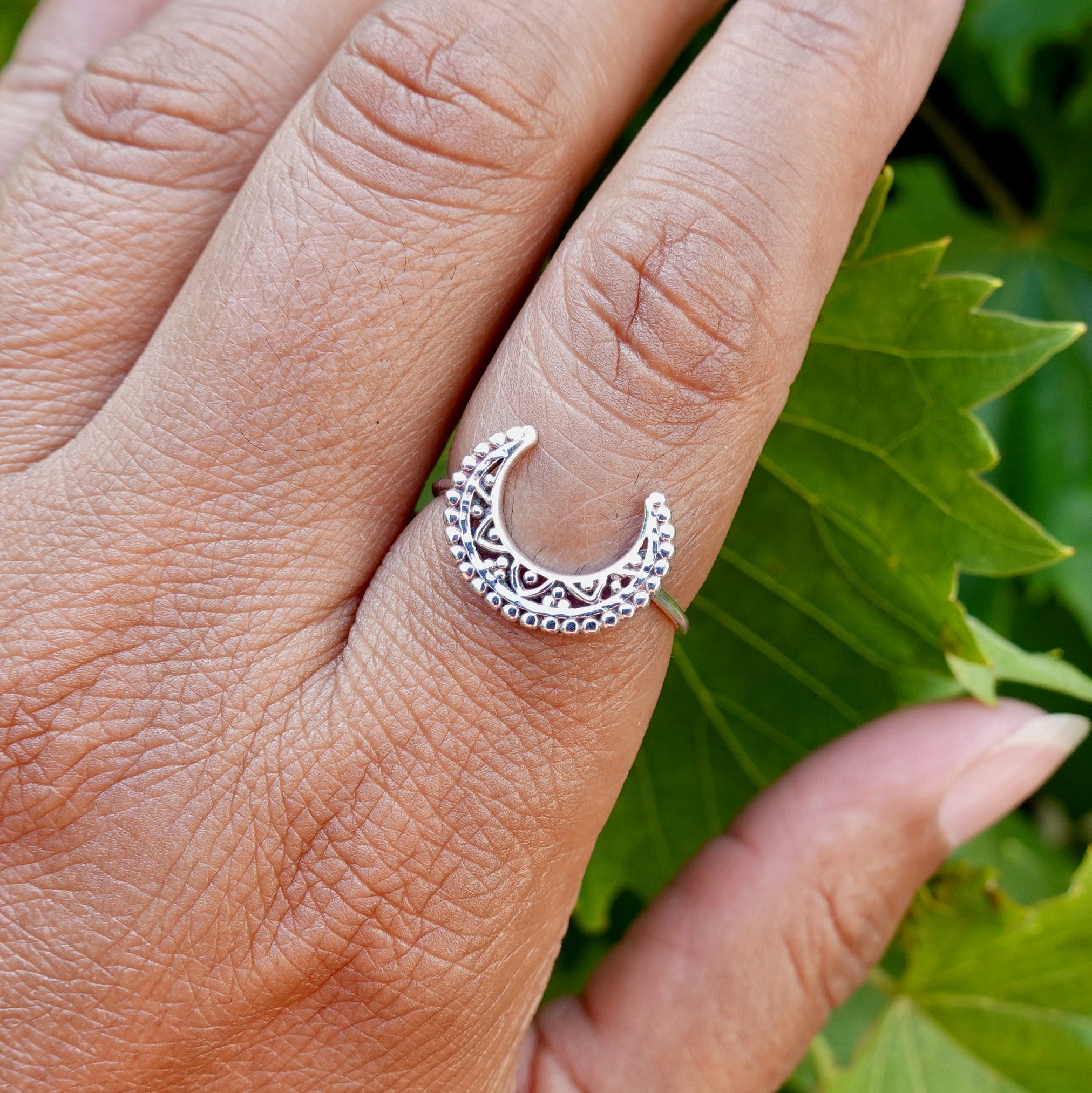 Silver Half Crescent Moon Ring Cut Out Silver Rings Women | Etsy