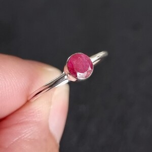 Pretty Ruby Stacking Ring, 5mm Round Gemstone Solitaire Ring, 925 Sterling Silver, 40th ...