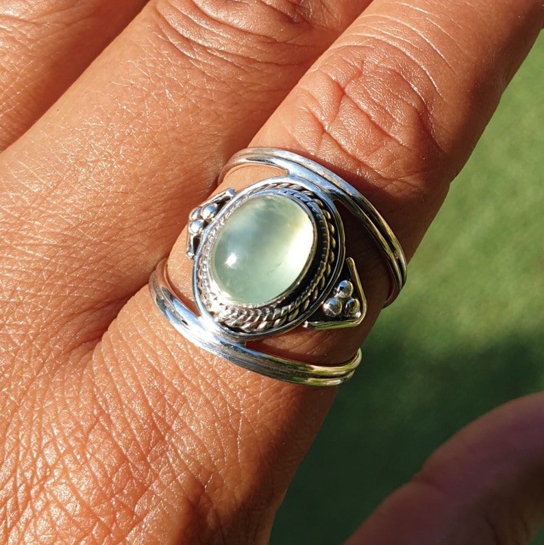 Prehnite Ring Nepali Style Silver Ring Forefinger Ring - Etsy