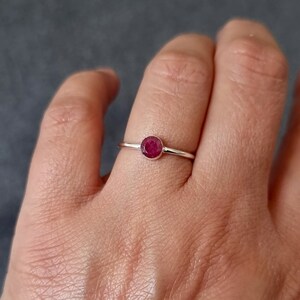 Pretty Ruby Stacking Ring, 5mm Round Gemstone Solitaire Ring, 925 Sterling Silver, 40th ...