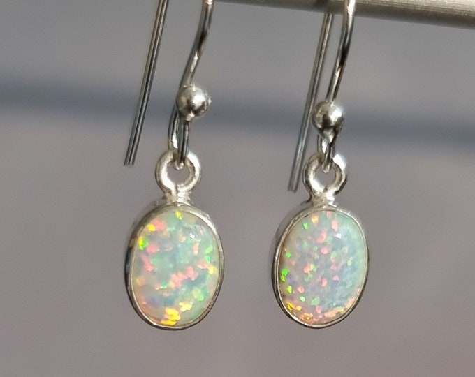 White Opal Earrings, Dainty Oval 8mm X 6mm 925 Silver Earrings, 14th ...