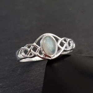 Celtic Knot Rainbow Moonstone Ring, 925 Sterling Silver, June ...