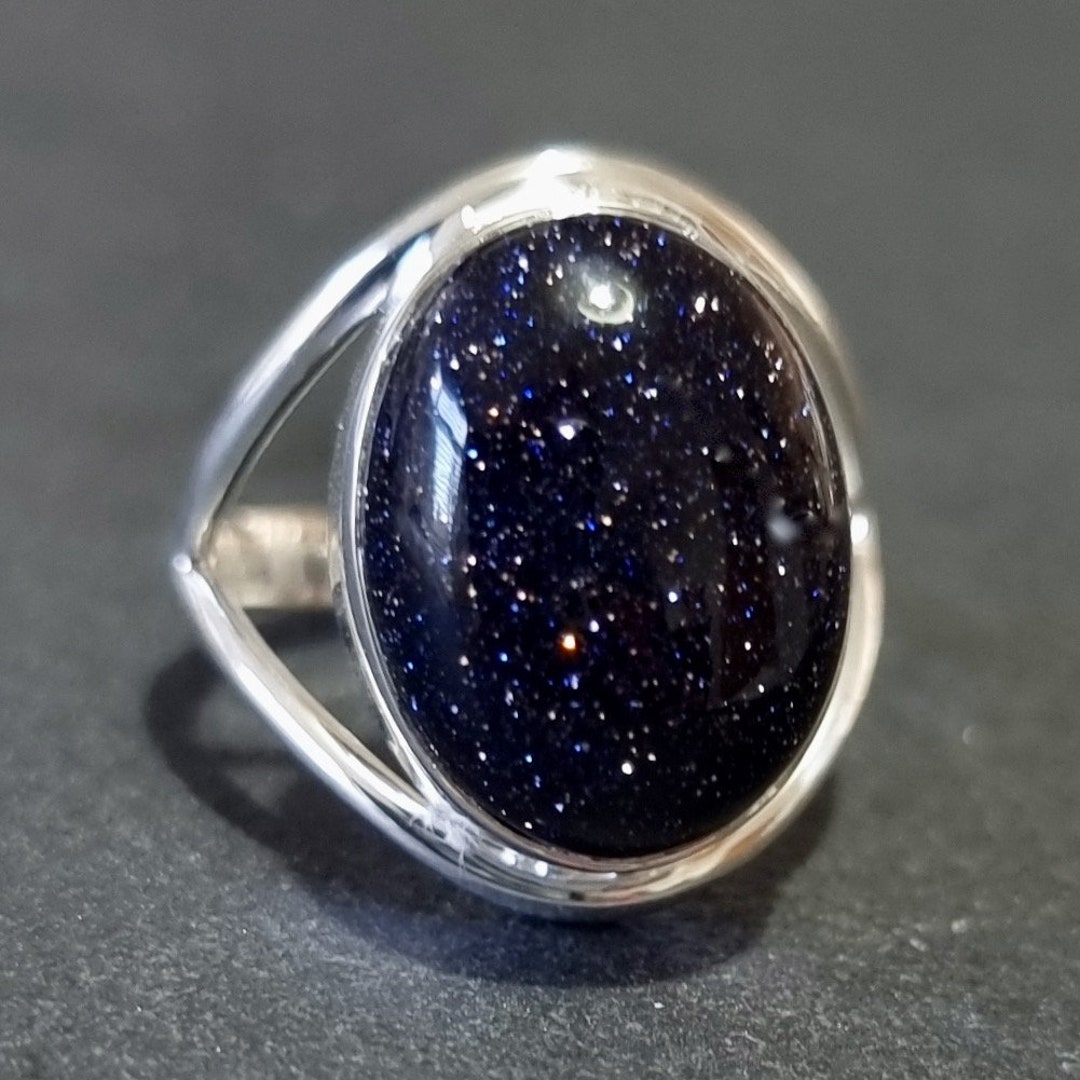 Oval Blue Goldstone Ring, 925 Sterling Silver, Stone 15mm X 12mm ...