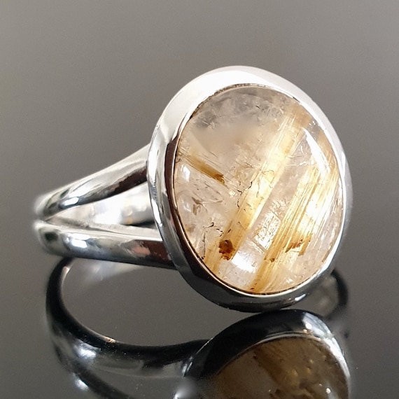 Small Natural Golden Rutile Quartz Ring, 925 Sterling… - Gem