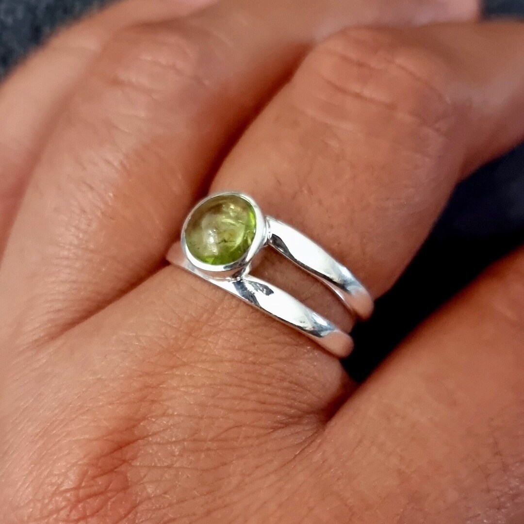 Cabochon Round Peridot Ring, 925 Sterling Silver Ring, August ...