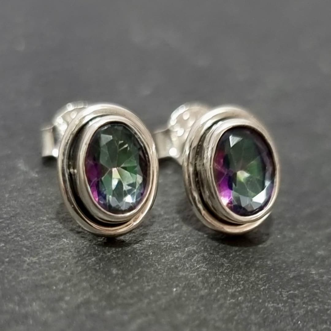 Elegant Oval Mystic Topaz Studs Earrings, 925 Sterling Silver, Size 1.0 ...