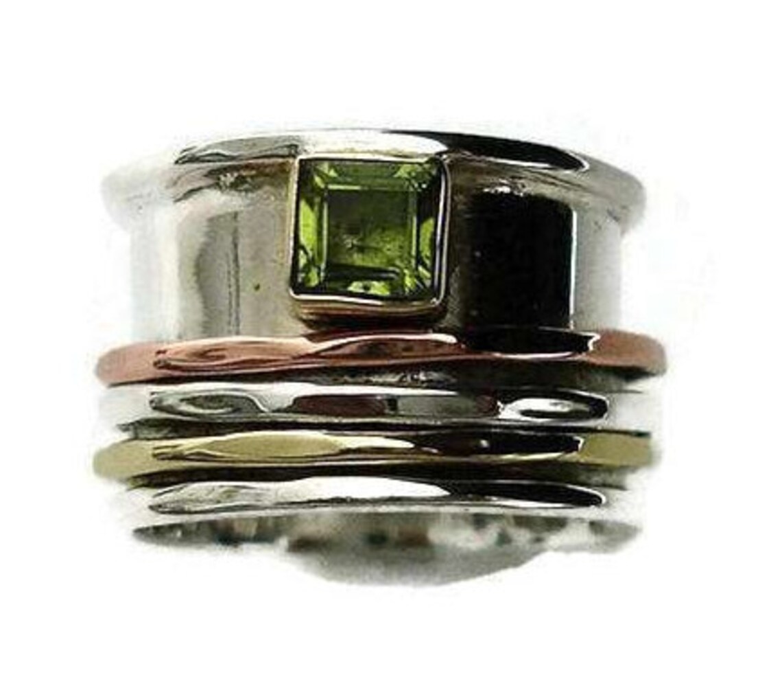 Wide Band Peridot Ring, Gemstone Spinner Ring, 925 Sterling Silver ...