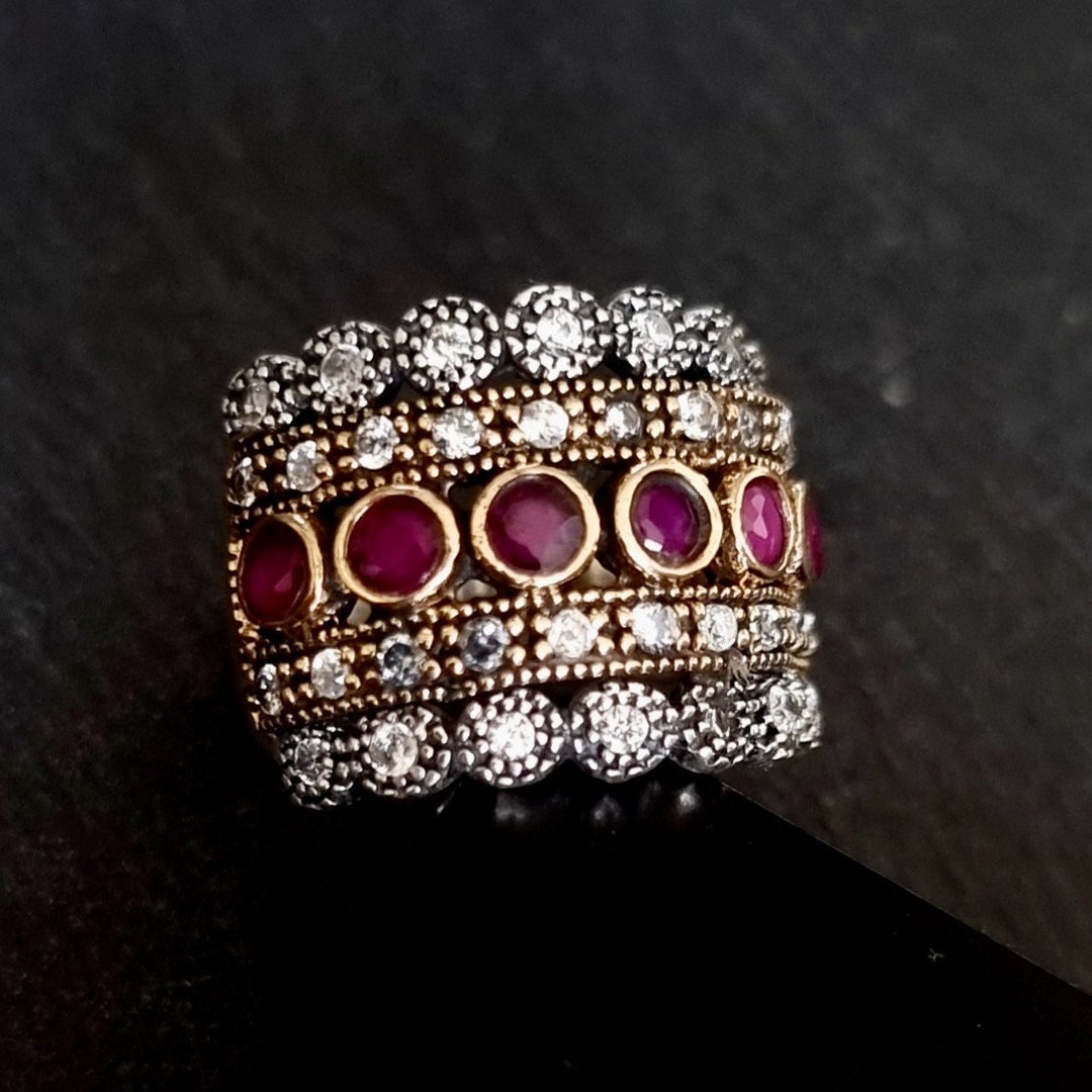 Antique CZ Ruby Ring, 925 Sterling Silver With Copper, July Birthday ...
