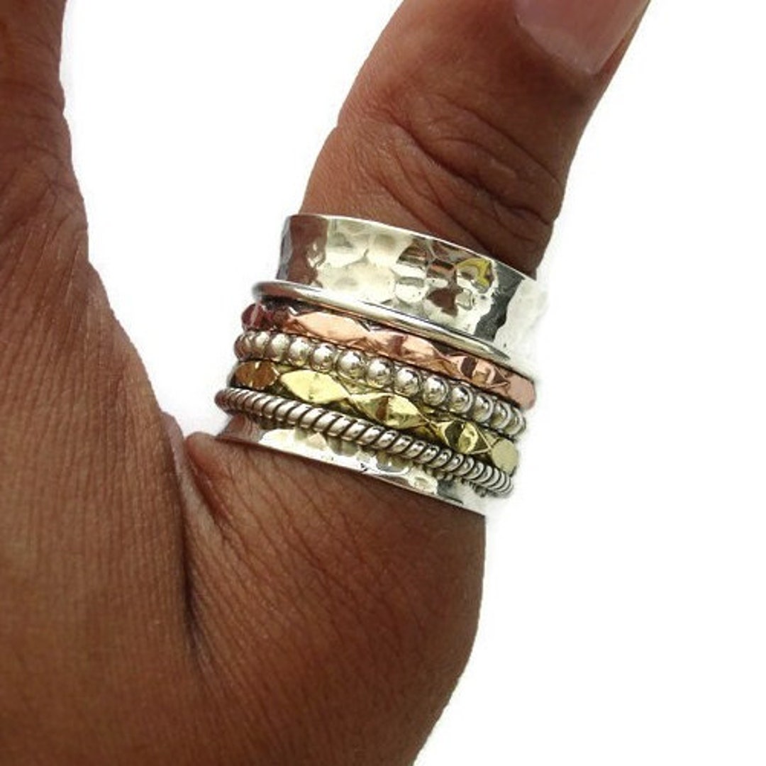 Extra Wide Multimetal Spinner Ring, Chunky Spinning Ring, Meditation ...