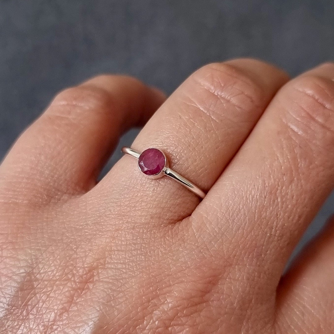 Pretty Ruby Stacking Ring, 5mm Round Gemstone Solitaire Ring, 925 ...