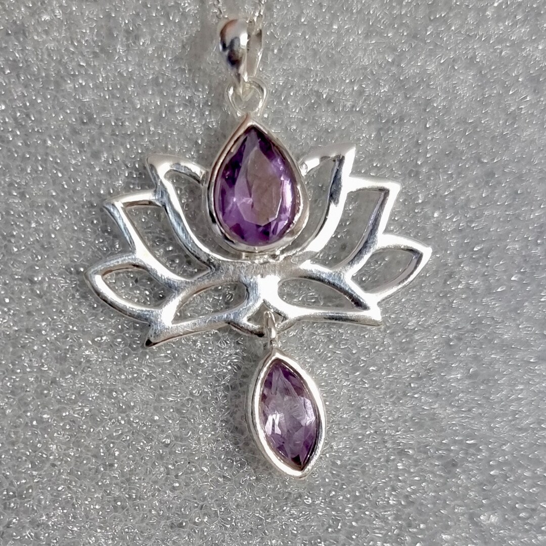 Facetted Amethyst Lotus Flower Pendant, 925 Sterling Silver Necklace ...