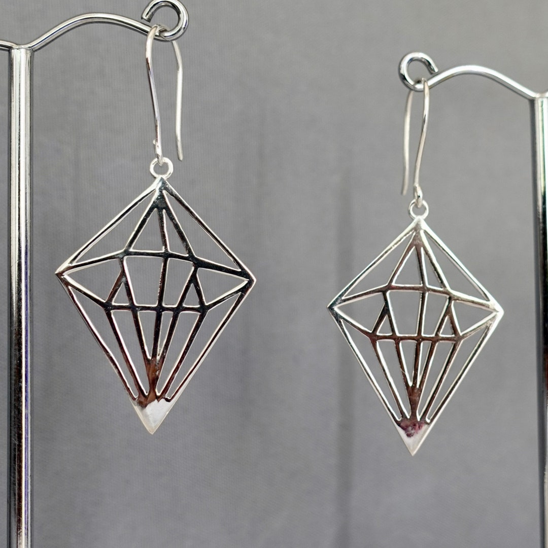 Geometric Silver Earrings, Cut Out Silver Dangly Earrings, 925 Sterling ...