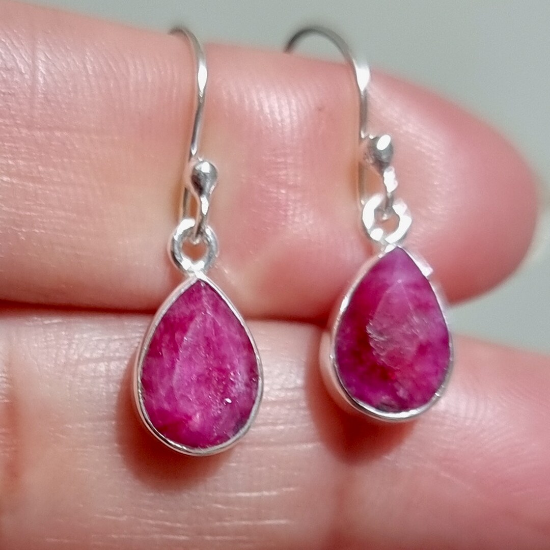 Small Ruby Earrings, Teardrop 9mm X 6/7mm 925 Sterling Silver Earrings ...