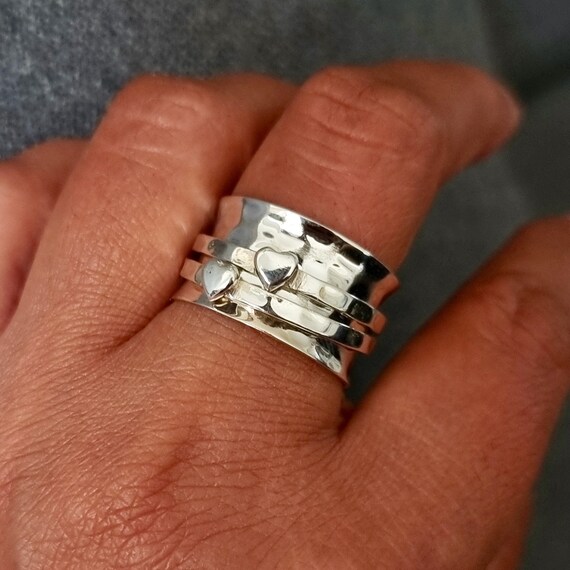 Breiter Herz Silber Spinner Ring 925 Sterling Silber Spinner Ring Silber Herz Ringe gehammert Meditation Ring Mistry Gems SP05S Etsy