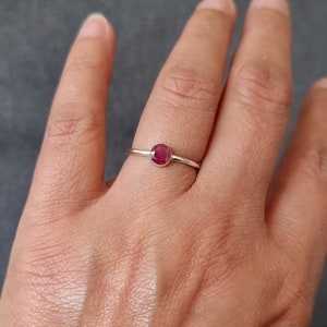 Pretty Ruby Stacking Ring, 5mm Round Gemstone Solitaire Ring, 925 Sterling Silver, 40th ...