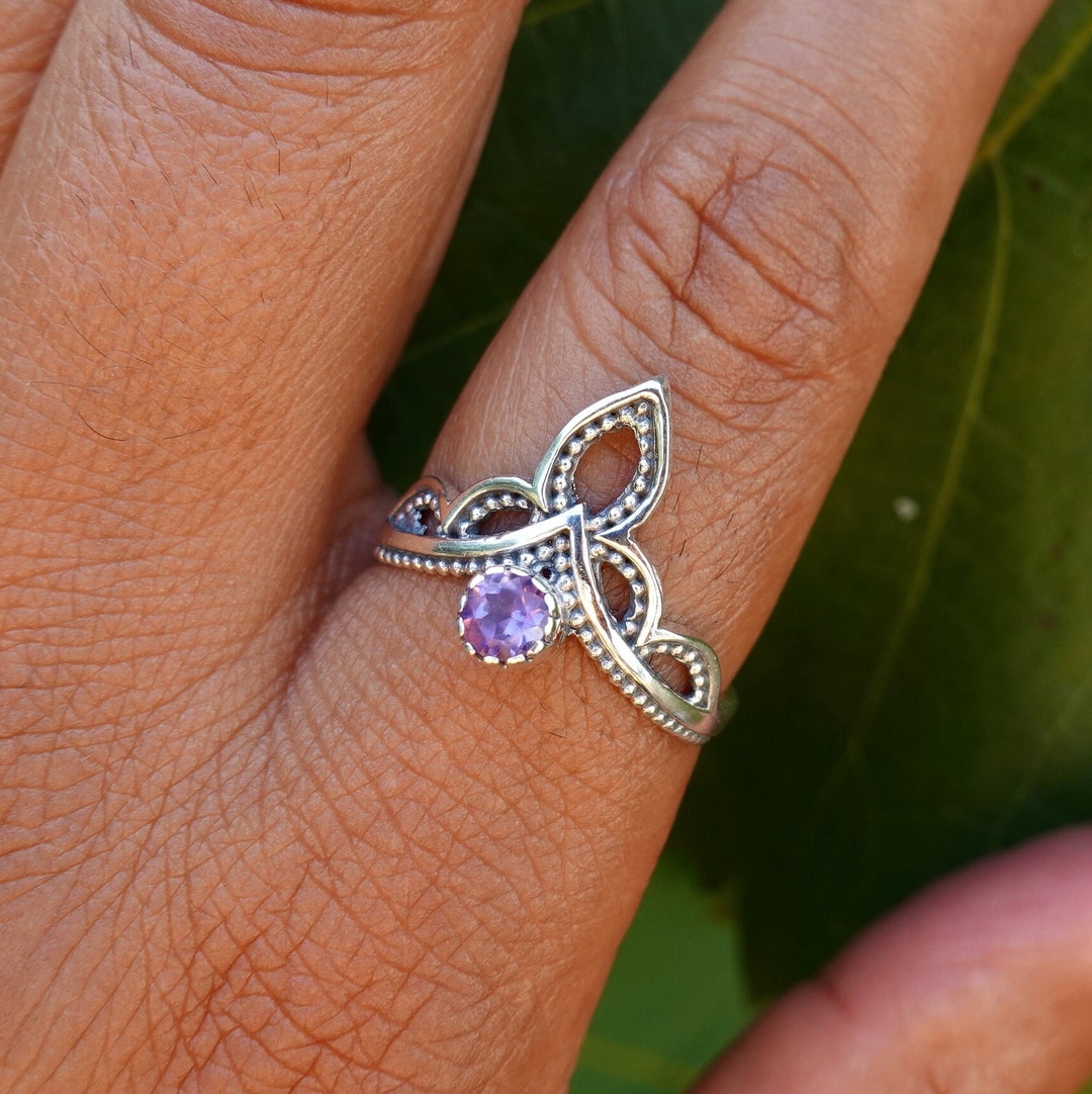 Boho Amethyst Crown Ring, 925 Sterling Silver Ring, February Birthstone ...