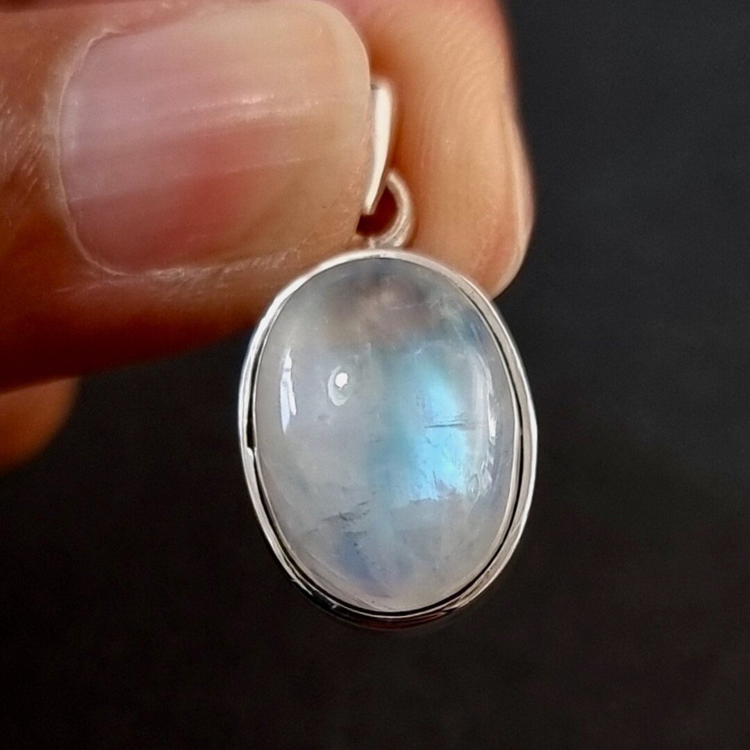 Small Oval Rainbow Moonstone Pendant, 925 Sterling Silver, Stone Size ...