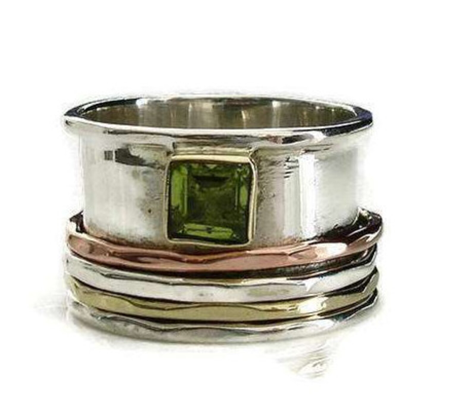 Wide Band Peridot Ring, Gemstone Spinner Ring, 925 Sterling Silver ...