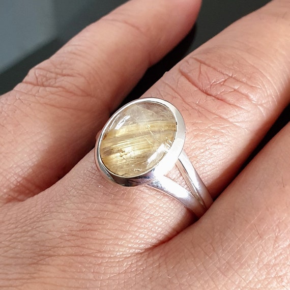 Small Natural Golden Rutile Quartz Ring, 925 Sterling… - Gem