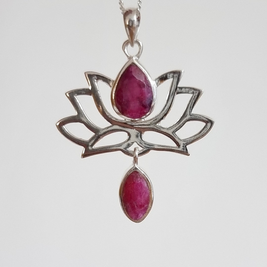 Facetted Ruby Lotus Flower Sterling Silver Pendant, July Birthstone ...