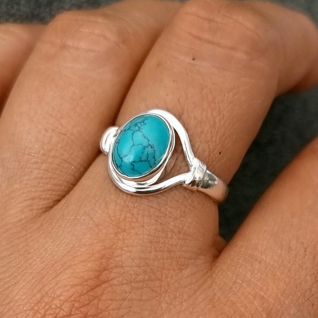 Bague turquoise, bague ovale en argent 925, pierre de naissance de ...