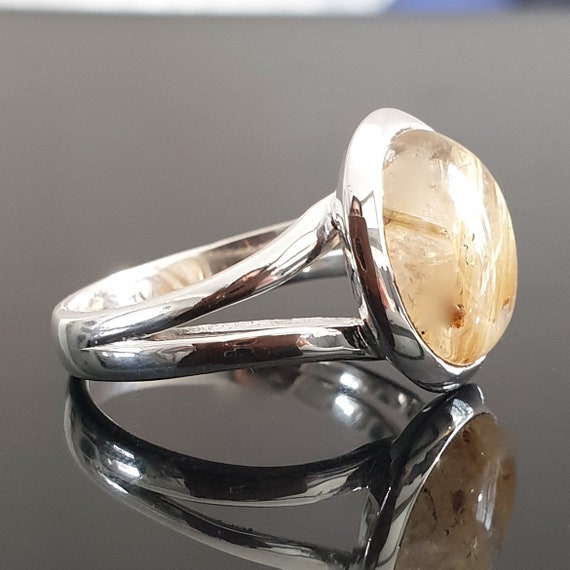 Small Natural Golden Rutile Quartz Ring, 925 Sterling… - Gem