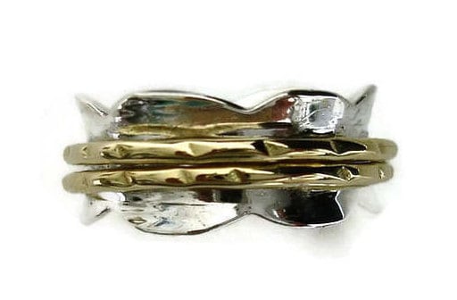 Wavy Brass Silver Spinner Ring, Two Tone Spinning Ring, Meditation Ring ...