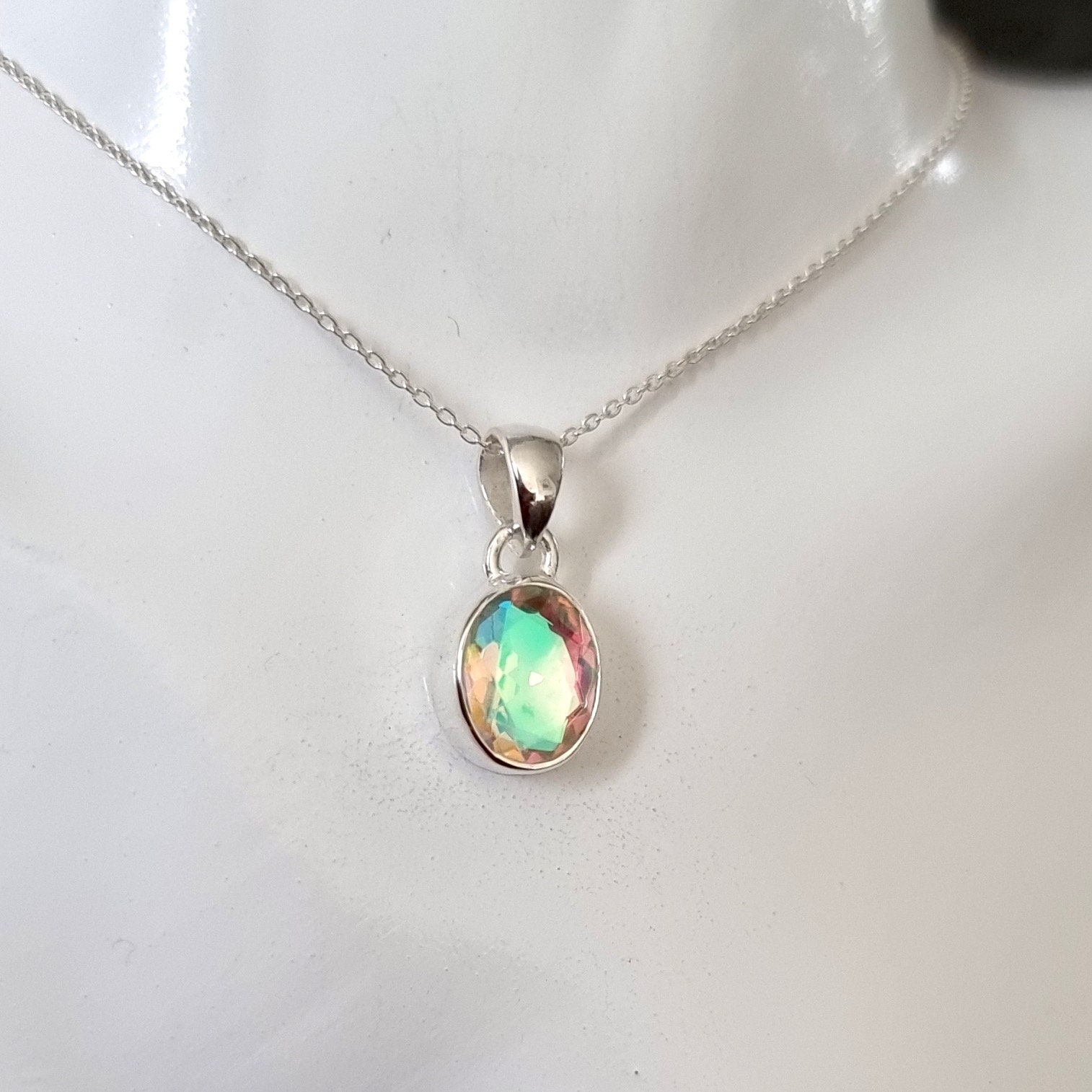 Dainty Oval Mystic Mercury Mist Topaz Pendant, 925 Sterling Silver ...