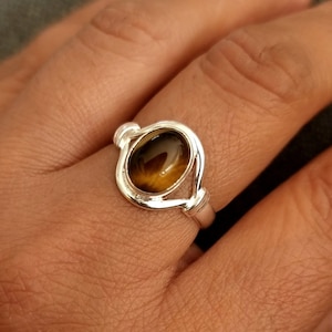 Tigers Eye Ring, 925 Sterling Silver Ring Women, Brown Yellow Gemstone ...
