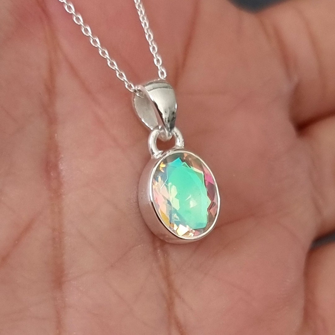 Dainty Oval Mystic Mercury Mist Topaz Pendant, 925 Sterling Silver ...