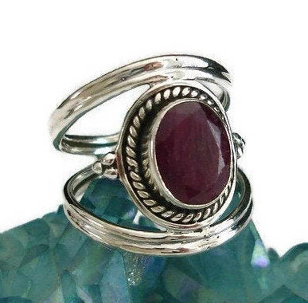 Unisex Oval Facetted Ruby Ring, Boho 925 Sterling Silver Ring, July ...