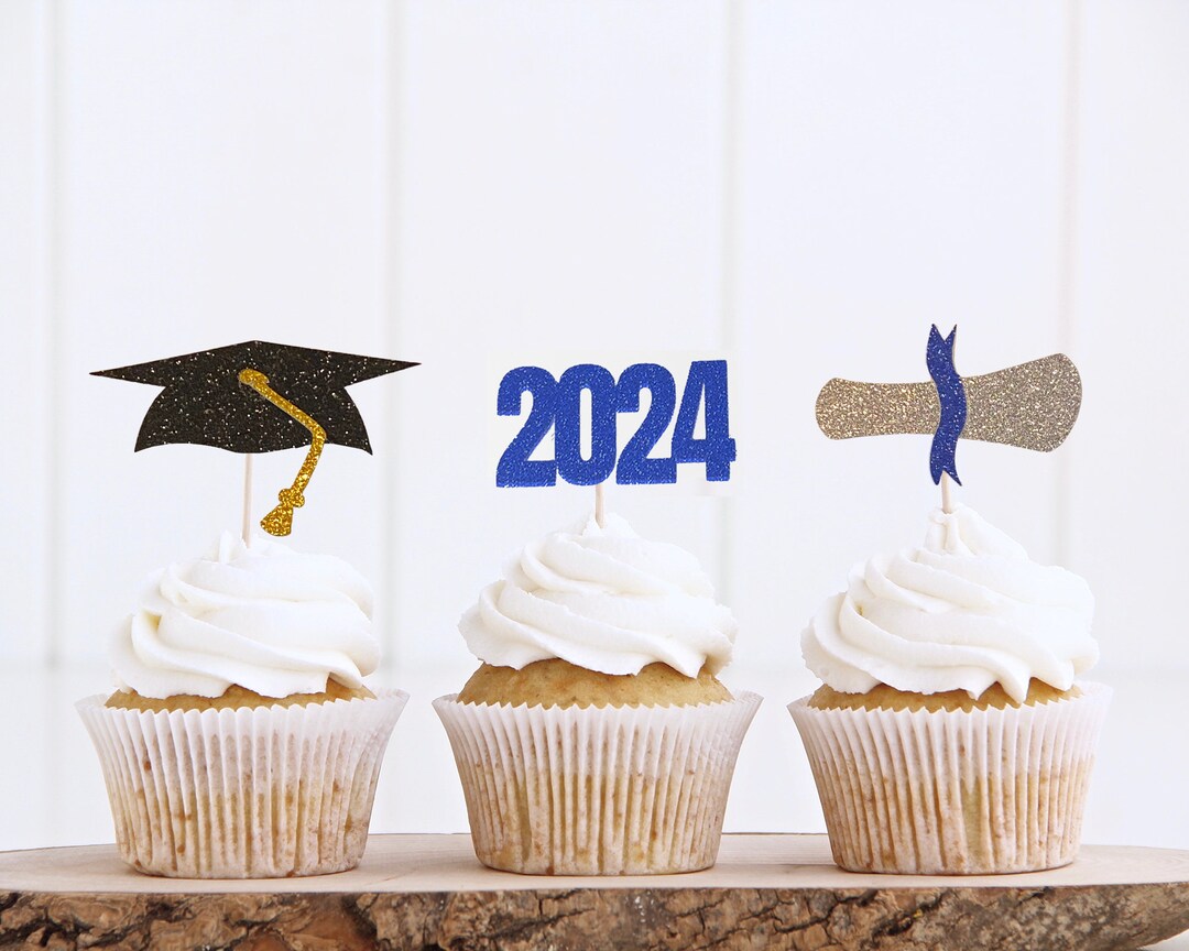 Graduation Cupcake Toppers, Grad Cap Cupcake Toppers, Graduation ...