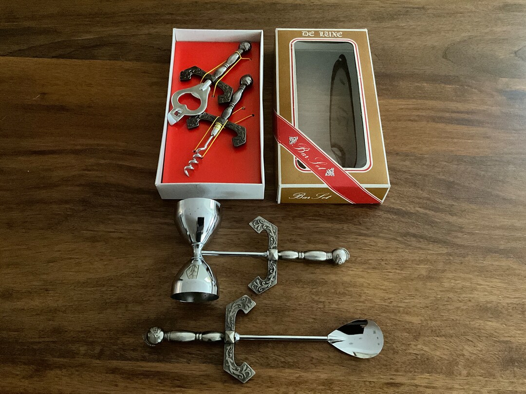 Vintage De Luxe Bar Set Medieval Knight and Sword Bar Tools / Mixing ...