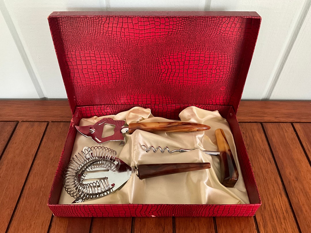 Vintage Bar Set / Bar Tools / Mixing Set / Cocktail Tools With Bakelite ...