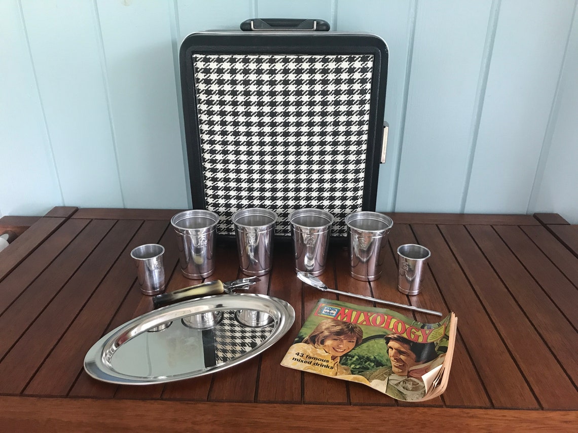 Ever-wear Houndstooth Travel Bar / Cocktail Case / Travel Pub - Etsy