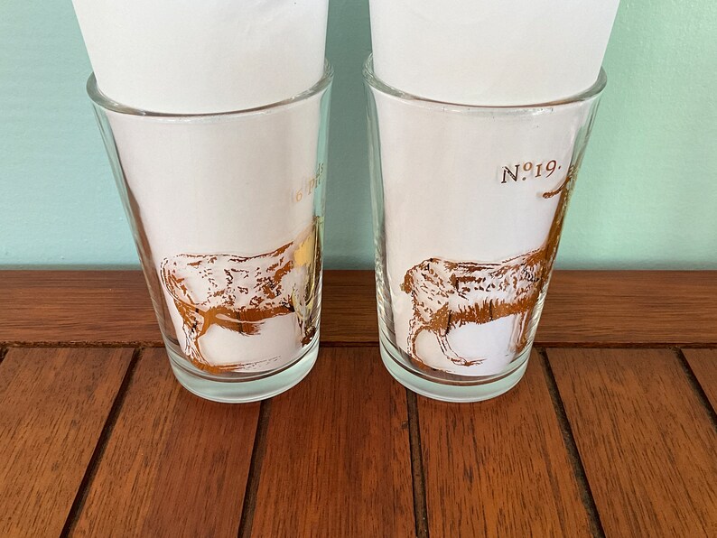 Set of Four Vintage French Gold Farm Animal Glasses - Cow, Goat, Pig ...