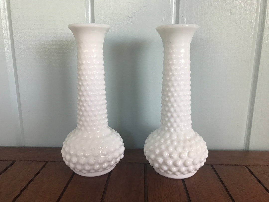 Pair of E. O. Brody White Hobnail Milk Glass Bud Vases - Etsy