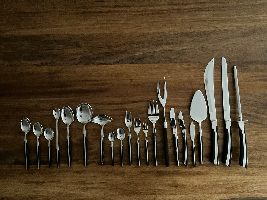 One Mid Century Danish Modern Eldan Black Handle Stainless Silverware ...