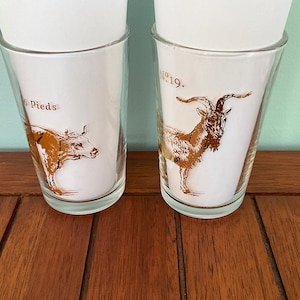 Set of Four Vintage French Gold Farm Animal Glasses - Cow, Goat, Pig ...