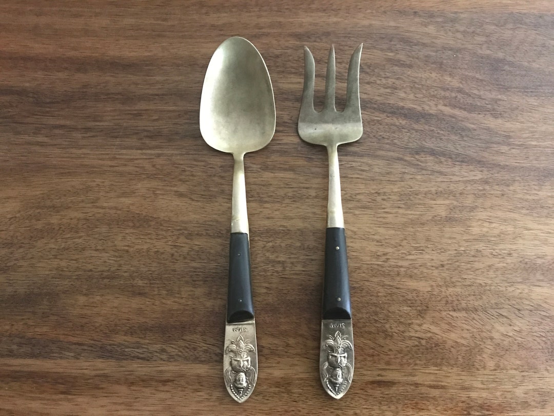 Vintage Thai Bronzeware Flatware / Silverware Salad Set / - Etsy