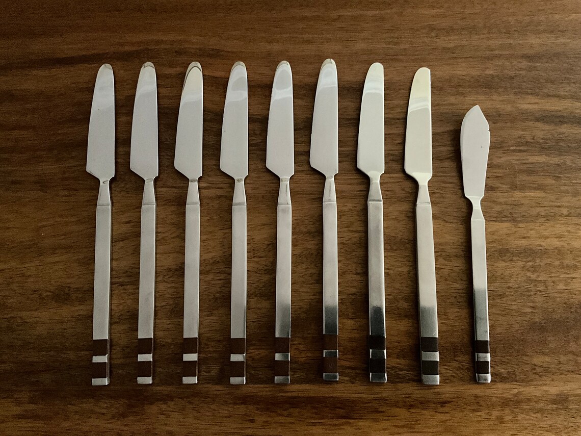 Mid Century Danish Modern Rogers Stanley Roberts Wood Inlay Stainless ...