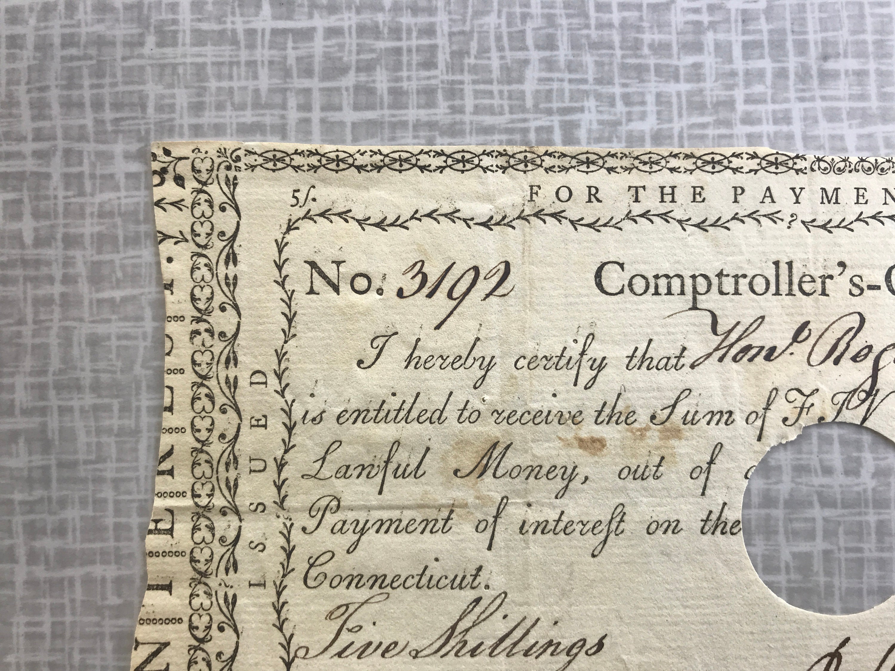 1789 Revolutionary War State of Connecticut Comptroller’s Office ...