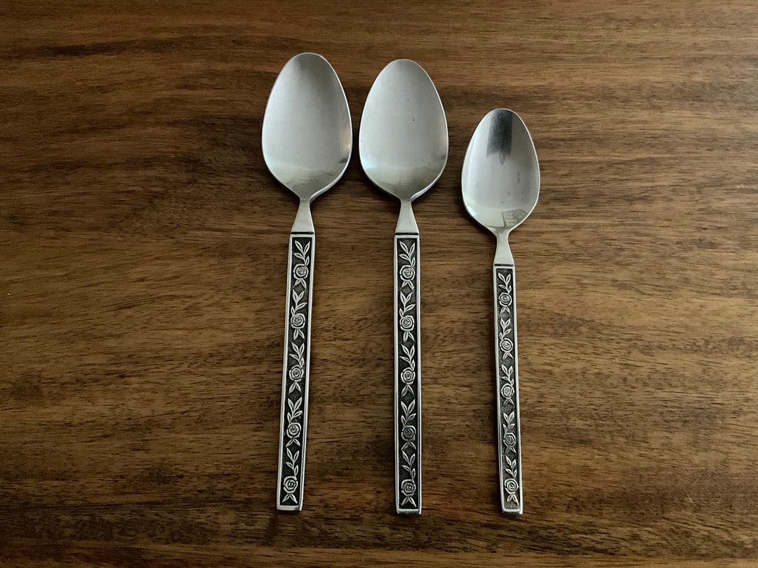Three Rose / Flower Handle Stainless Steel Japan Flatware - Mexicaly ...