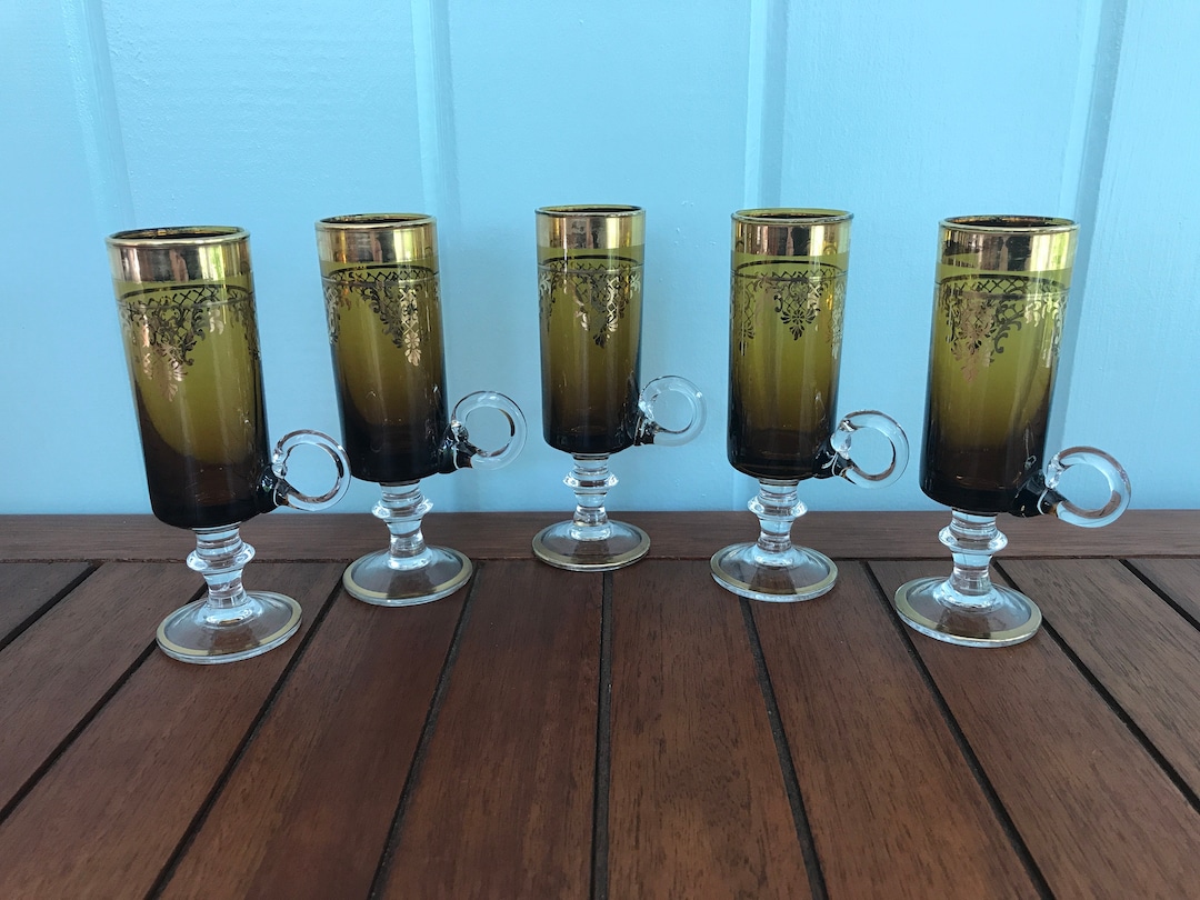 Five Brown Aperitif Glasses / Pousse Cafe Glasses / Liqueur Glasses ...